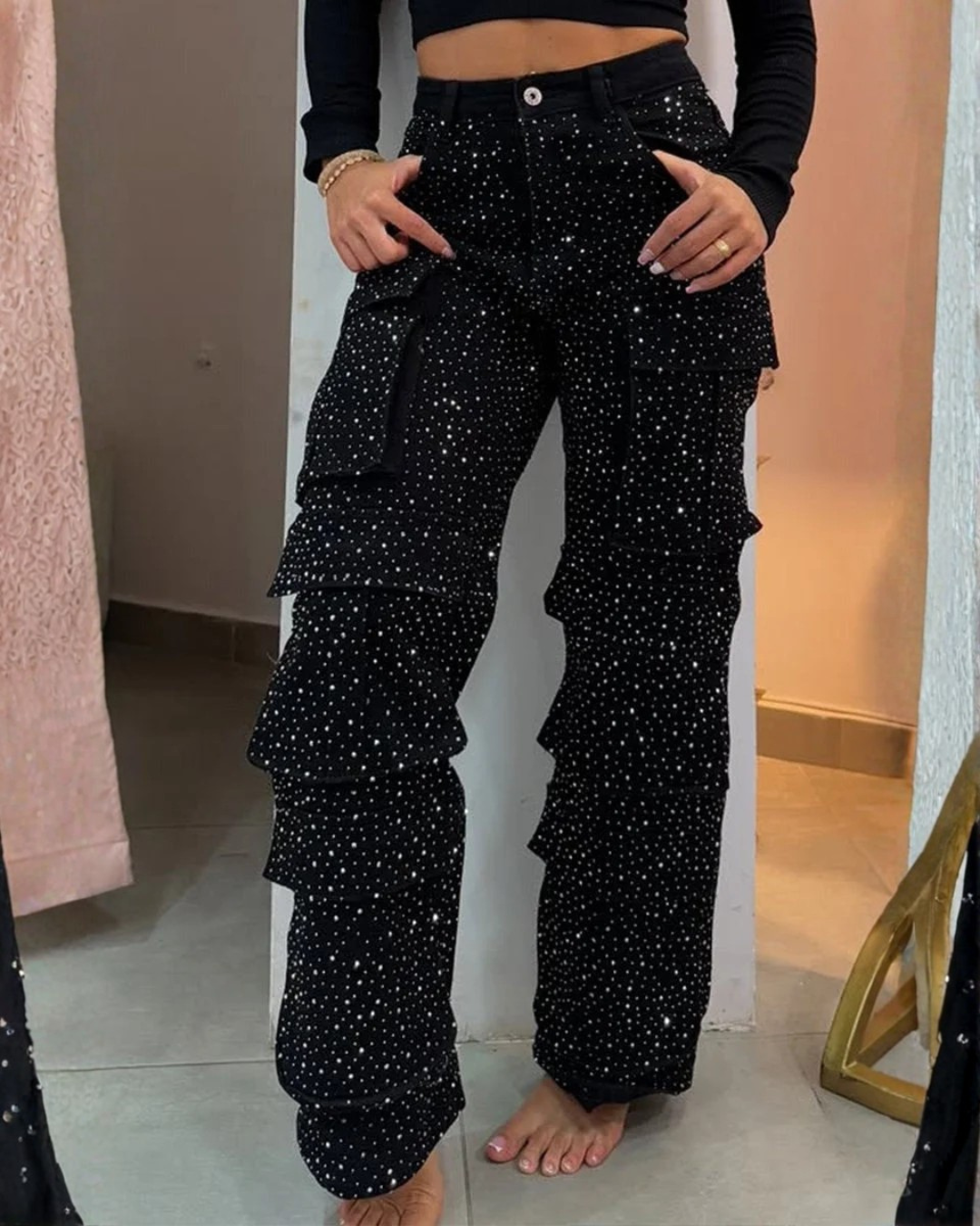 Eclipse Crystal Cargo Jeans – Aira Studio